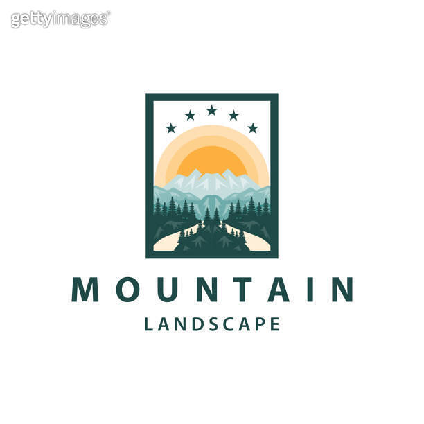 Landscape logo nature adventure design mountain and river luxury vector ...