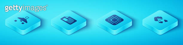 Set Isometric Filter setting, File document, Cloud hacking and Processor with CPU icon. Vector ...