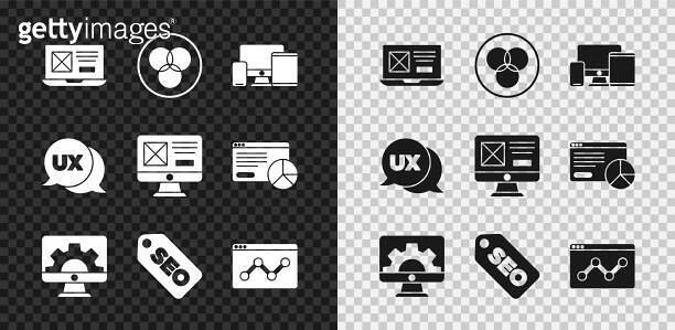 Set UI or UX design, RGB and CMYK color mixing, Monitor, mobile, tablet, Web development, SEO ...