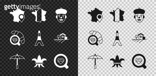 Set Map of France, French mime, Umbrella for beach, Fleur De Lys ...
