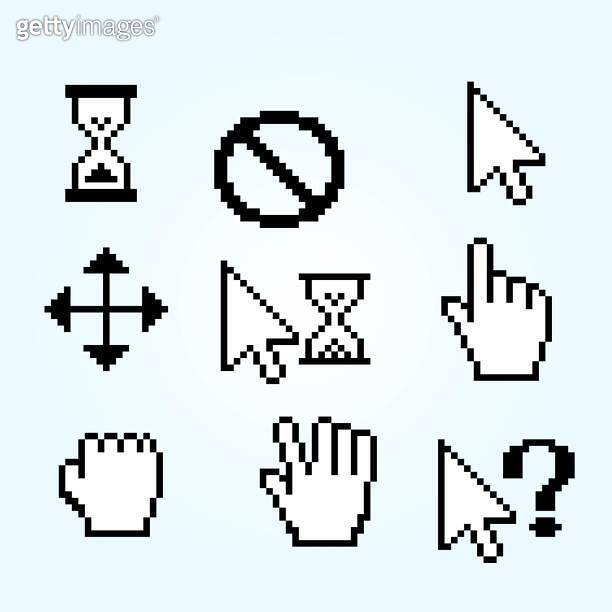 Vector Pixel Mouse cursors over white: hand drag arrow pointer ...