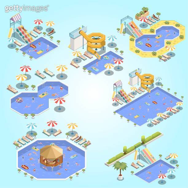 water park aquapark isometric flowchart composition with overview ...