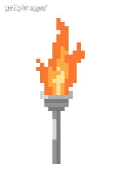 Torch pixel art. Video game torch icon. (1906676864) 일러스트, 무료 일러스트 - 게티 ...