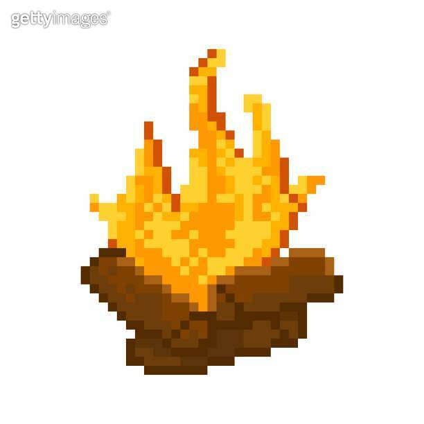 Pixel art bonfire. Icon for 8 bit game. Vector illustration 이미지 ...