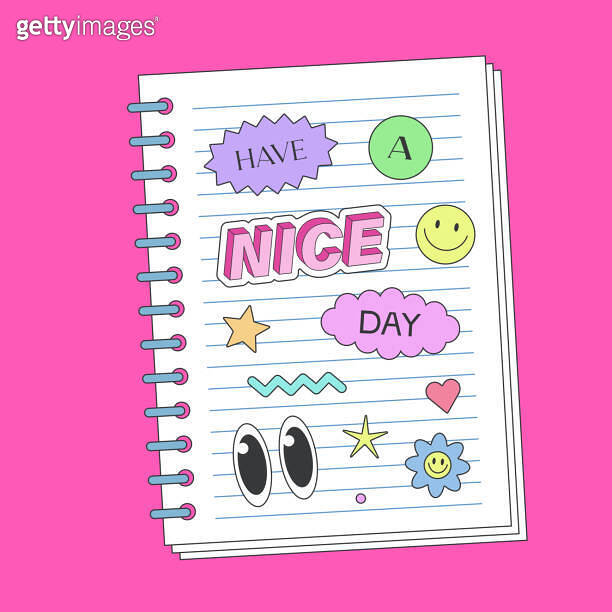Cute Y2k Notebook Paper Page Template. Cool Note With Pop Art Stickers ...