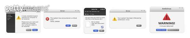 Error pop-up window with virus warning message. System notification to ...