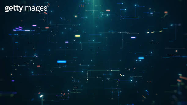 Abstract representation of a futuristic digital data network with glowing nodes and lines on a ...