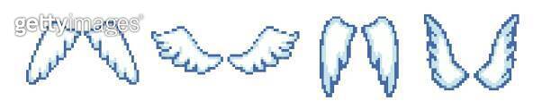 8 bit angel wings retro icon set. Pixel old game cartoon angel wings ...