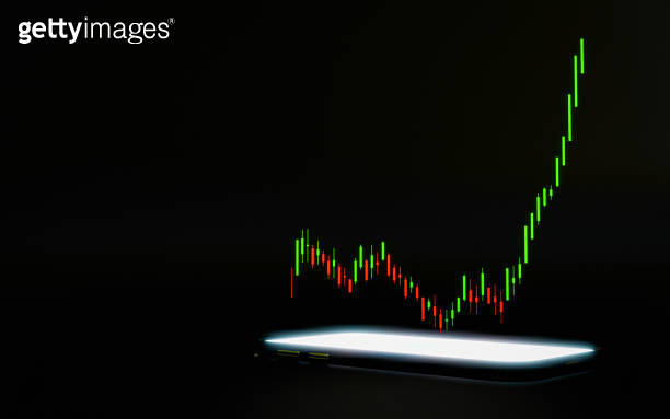 Candlesticks, stock market investing smartphone. floating above mobile ...