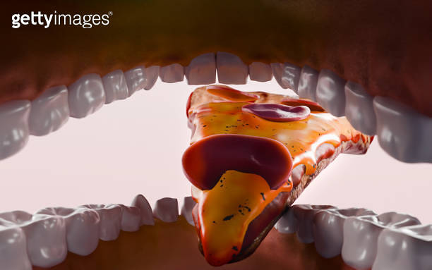 Gums and teeth, eat pizza and sweet foods. Junk food, high sugar or fat ...