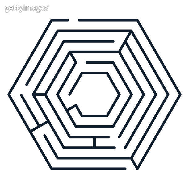 Hexagon maze. Labyrinth vector illustration. 이미지 (2148245689) - 게티이미지뱅크