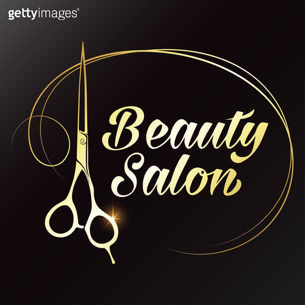 Stylist scissors and a beautiful curl of hair. Beauty salon sign symbol ...