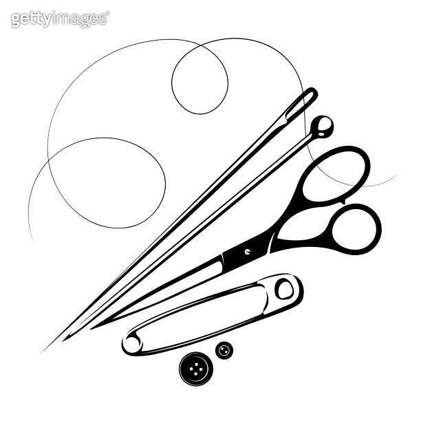 Hand sewing and salon sewing symbol with scissors and needle thread 이미지 ...