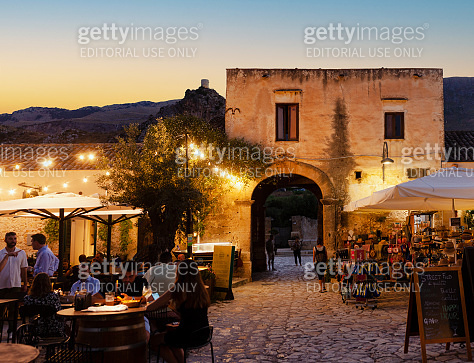 The baglio, courtyard of the little village of Scopello, Sicily. Italy ...