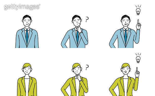 Simple line drawing of man and woman in suits(Middle-aged, president ...