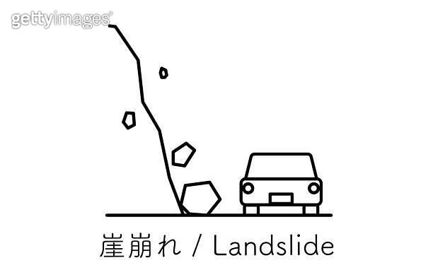 Simple line drawing icon of natural disasters, Landslide (2158043037 ...
