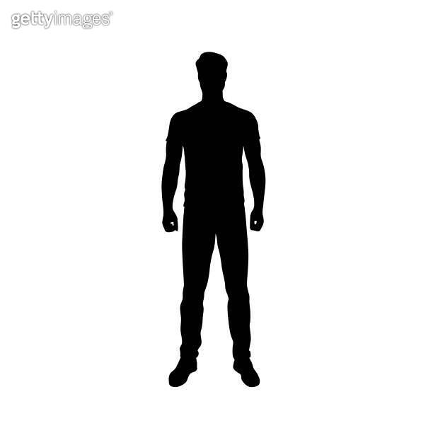 Man silhouette, isolated vector silhouette of adult male model, front ...