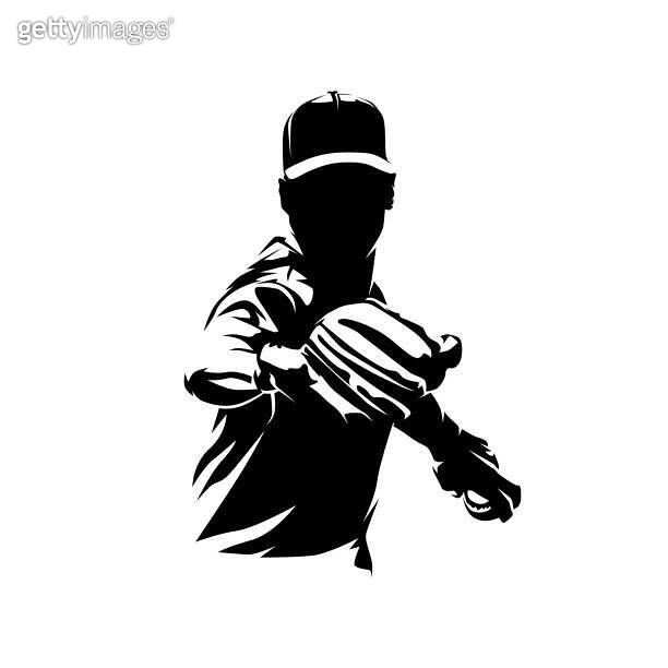 Baseball player, pitcher, isolated vector silhouette, ink drawing ...