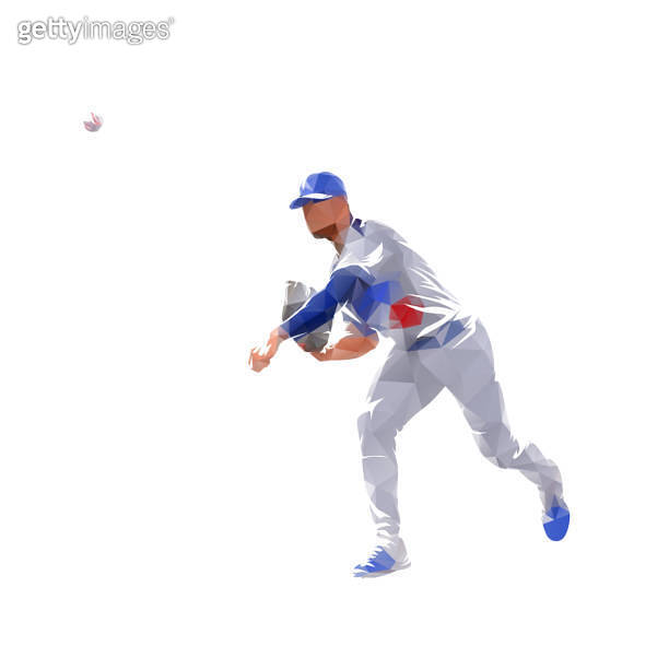 Baseball player throwing ball, isolated geometric low poly vector ...