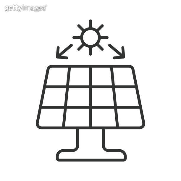 Solar panel with the sun icon in line design. Panel, sun, power ...