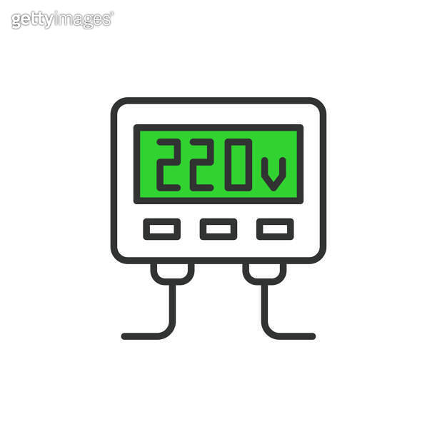 Inverter 12 - 220 V icon in line design, green. Inverter, 12V, 220V ...