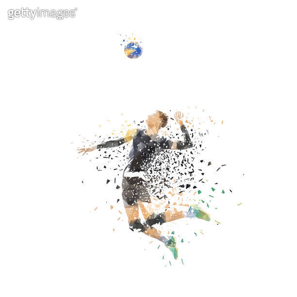 Volleyball player, man serving ball, isolated low poly vector ...