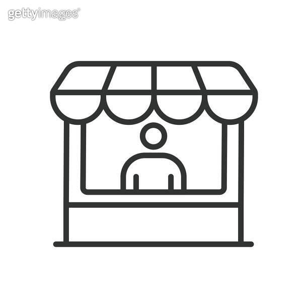 Shopkeeper, in line design. Shopkeeper, merchant, store owner, cashier ...