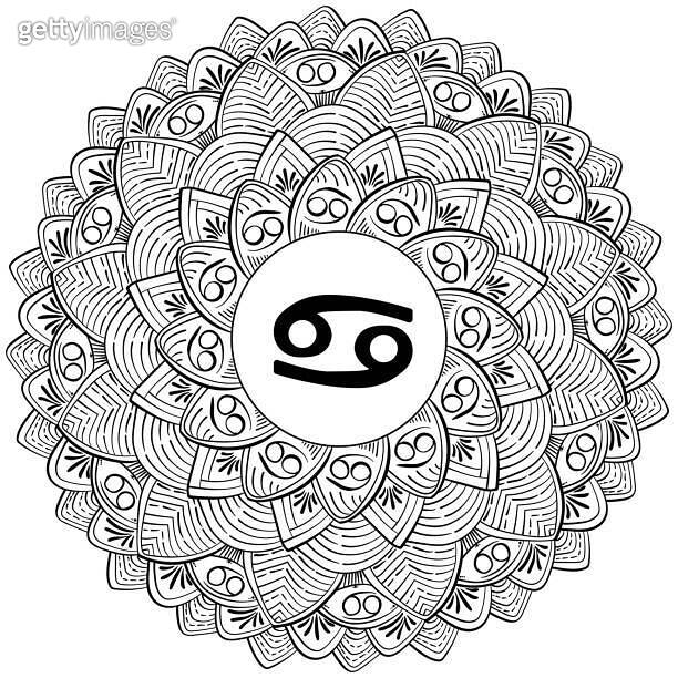 Zodiac mandala Cancer, fantasy coloring page with astrological sign and ...
