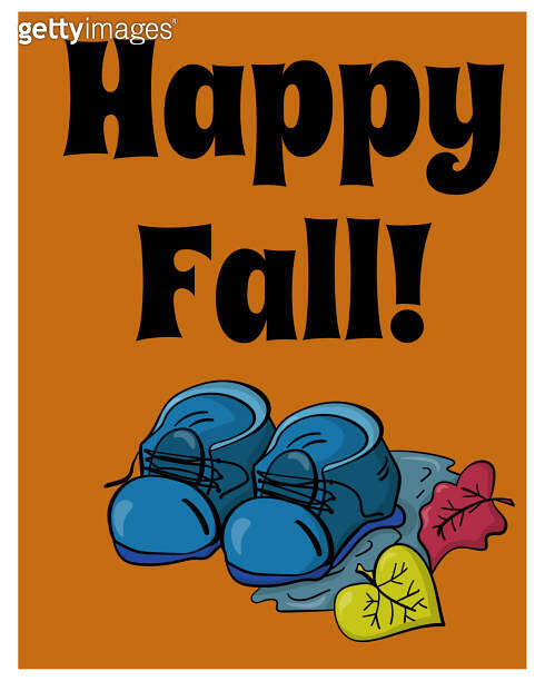 Happy Fall, Vertical card design, simple poster with boots and leaves ...