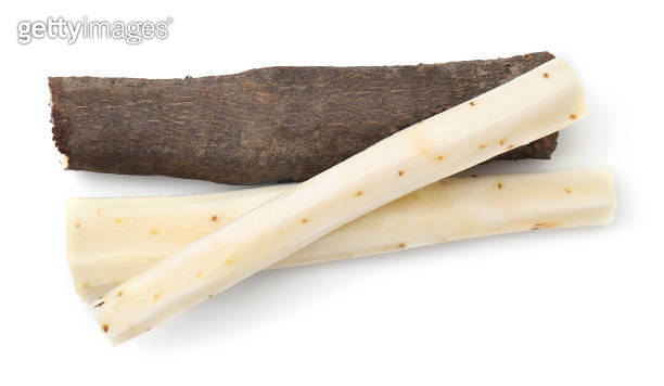 Cut raw salsify roots on white background, top view (1929919976) - 게티이미지뱅크