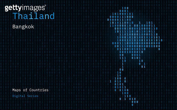 Thailand Map Shown in Binary Code Pattern. Matrix numbers, zero, one ...