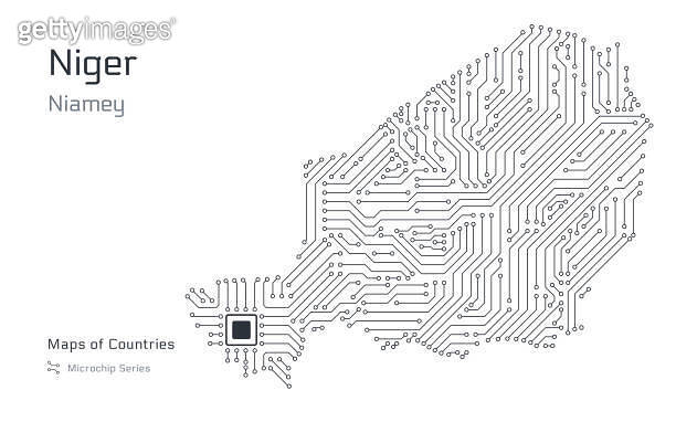Niger Map with a capital of Niamey Shown in a Microchip Pattern with ...