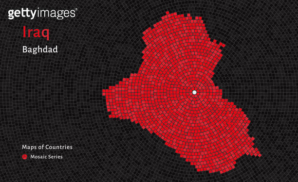 Iraq Map with a capital of Baghdad Shown in a Mosaic Pattern ...