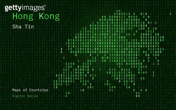 Hong Kong Map Shown in Binary Code Pattern. Matrix numbers, zero, one ...