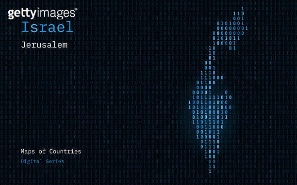 Israel Map Shown in Binary Code Pattern. TSMC. Blue Matrix numbers ...