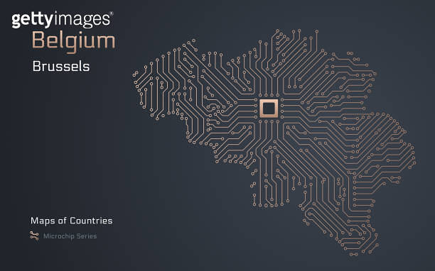 Belgium Map with a capital of Brussels Shown in a Microchip Pattern. E ...
