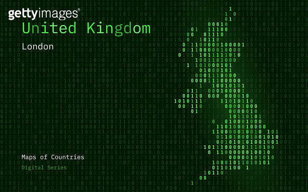 United Kindgom, Great Britain Green Map Shown in Binary Code Pattern ...