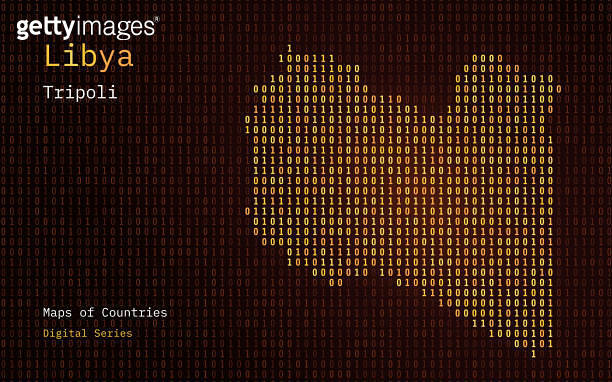Libya Map Shown in Binary Code Pattern. Matrix numbers, zero, one ...