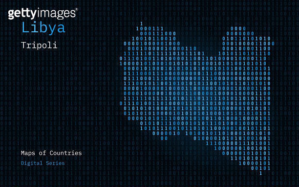 Libya Map Shown in Binary Code Pattern. Matrix numbers, zero, one. 이미지 (1965775578) - 게티이미지뱅크