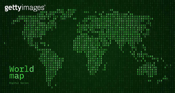 Green World Map Shown in Binary Code Pattern. Green Matrix numbers ...