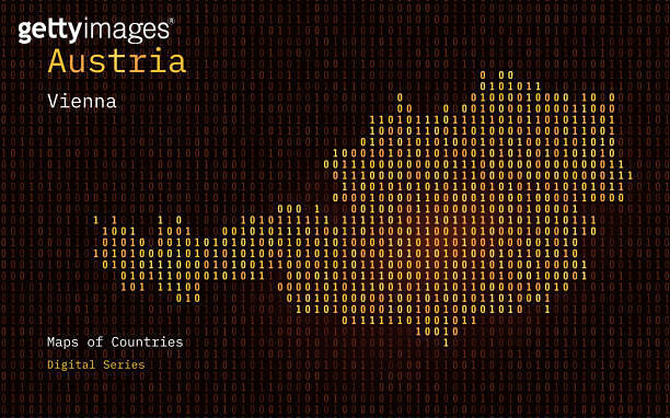 Austria Map Shown in Binary Code Pattern. Matrix numbers, zero, one. 이미지 (2032678596) - 게티이미지뱅크