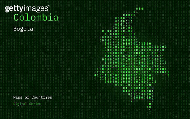 Colombia Map Shown in Binary Code Pattern. TSMC. Green Matrix numbers, zero, one. (1977162503 ...