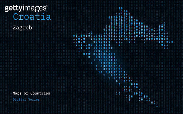 Croatia Map Shown in Binary Code Pattern. TSMC. Green Matrix numbers ...