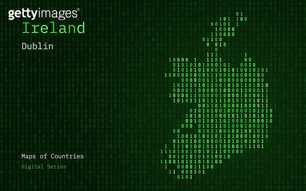 Ireland Map Shown in Binary Code Pattern. Matrix numbers, zero, one ...