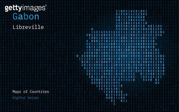 Gabon Map Shown in Binary Code Pattern. Matrix numbers, zero, one ...