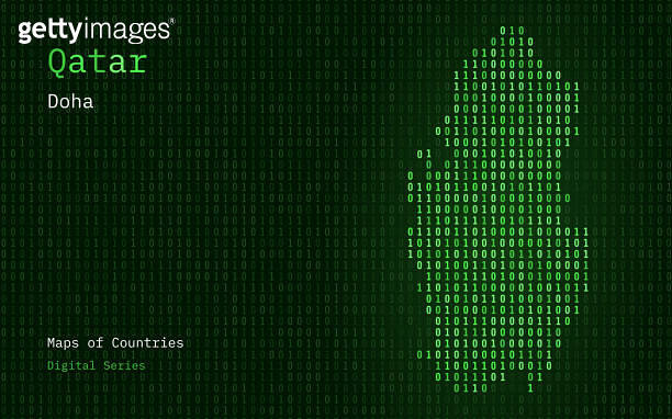 Qatar Map Shown in Binary Code Pattern. TSMC. Green Matrix numbers, zero, one. (1918993160) 일러스트 ...