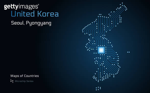United Korea, South and North Korea Map Shown in Binary Code Pattern ...