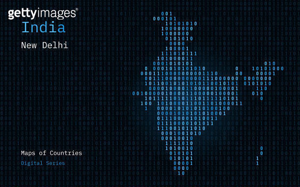 India Map Shown in Binary Code Pattern. TSMC. Blue Matrix numbers, zero ...