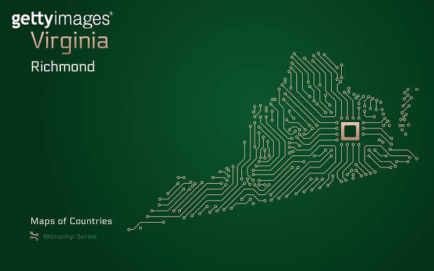 Virginia Map with a capital of Richmond Shown in a Microchip Pattern ...