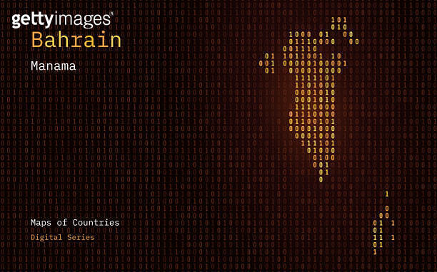 Bahrain Map Shown in Binary Code Pattern. TSMC. Blue Matrix numbers ...